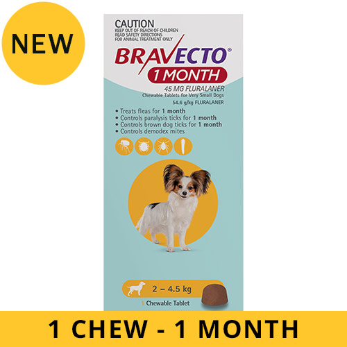 Buy Bravecto 1 Month Chew For Dogs 2-4.5 Kg - Very Small (Yellow ...