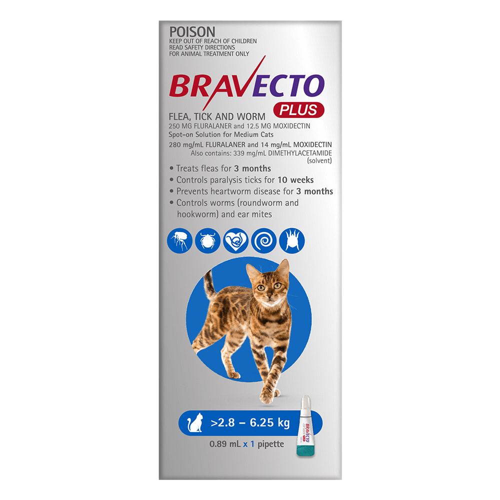 Buy Bravecto Plus For Medium Cats (2.8 – 6.25 Kg) Blue - Free Shipping