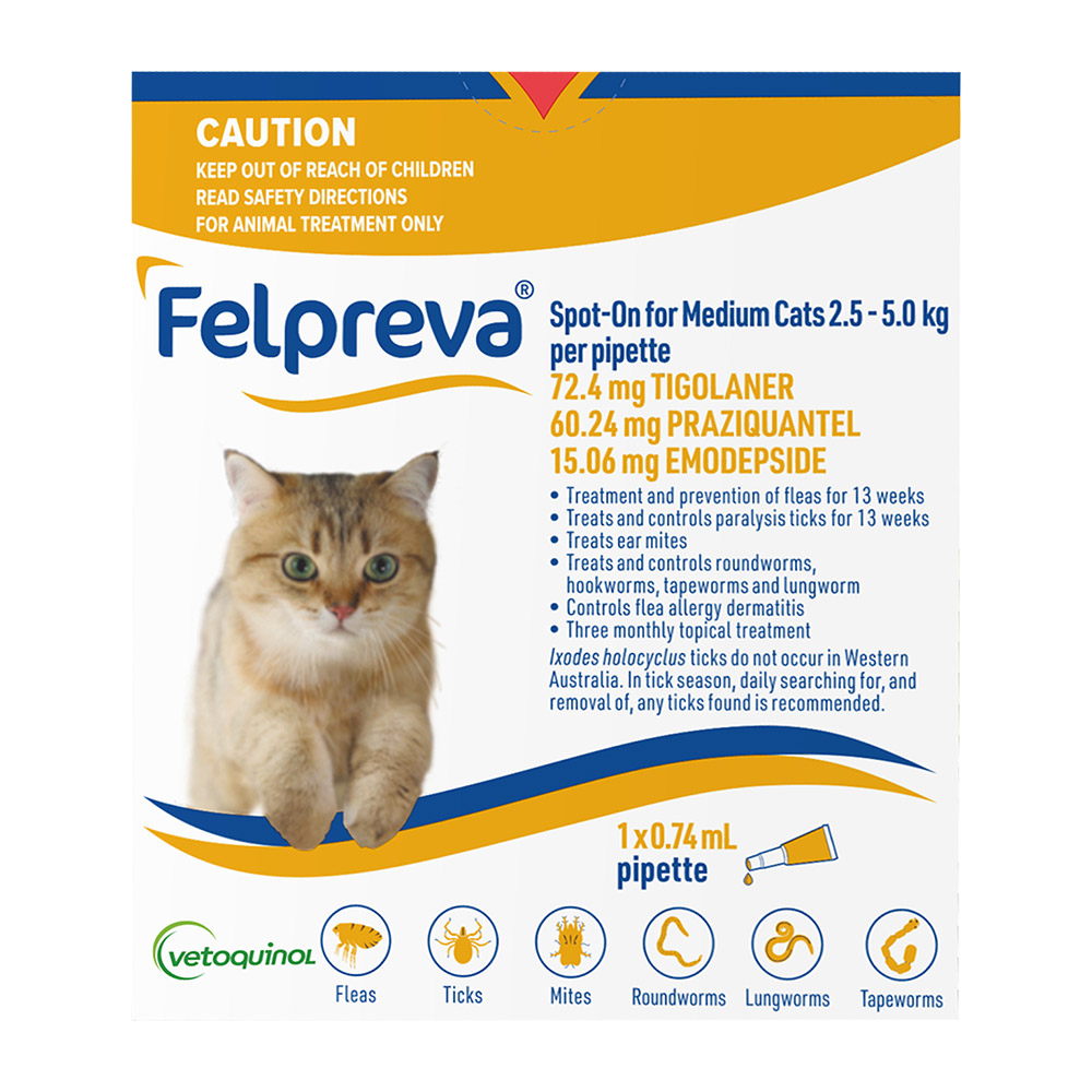 Felpreva Spot-On For Medium Cats 2.5 To 5kg 2 Pipettes