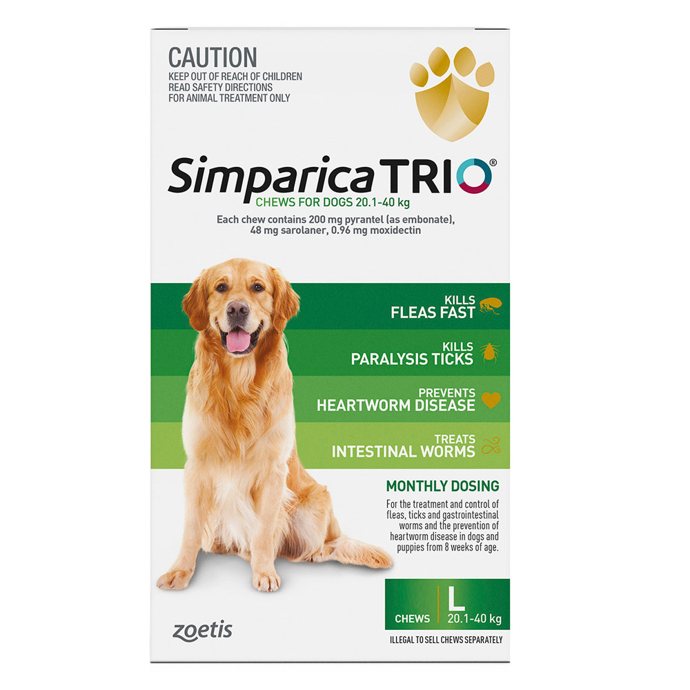 Buy Simparica Trio For Large Dogs 20.1-40kg (Green) - Free Shipping