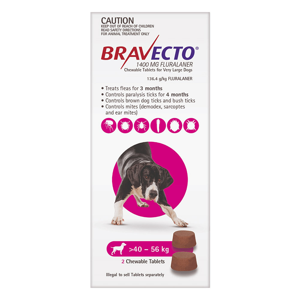 Buy Bravecto For Extra Large Dogs 40-56kg (Pink) - Free Shipping