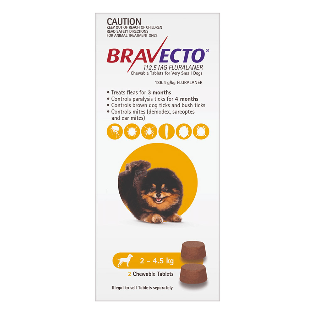 Buy Bravecto For Toy Dogs 2-4.5kg (Yellow) - Free Shipping